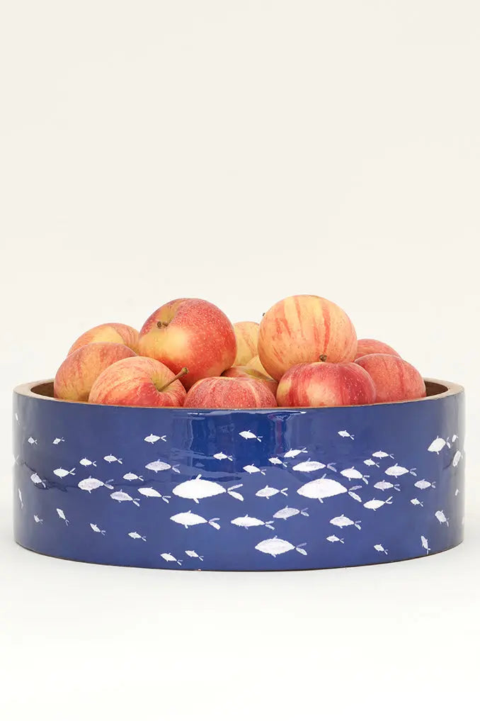 Large Enameled Wooden Bowl or Platter with Fish | Batela
