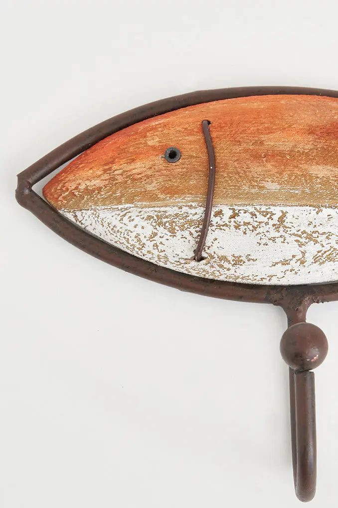 Set of 3 Wooden Fish Coat Racks with Metal Silhouette - Nautical Style ...